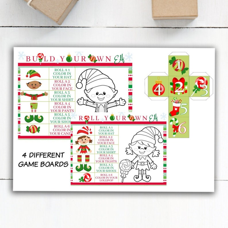 Christmas Roll and Elf Game for Kids, Christmas Elf Activity, Christmas ...