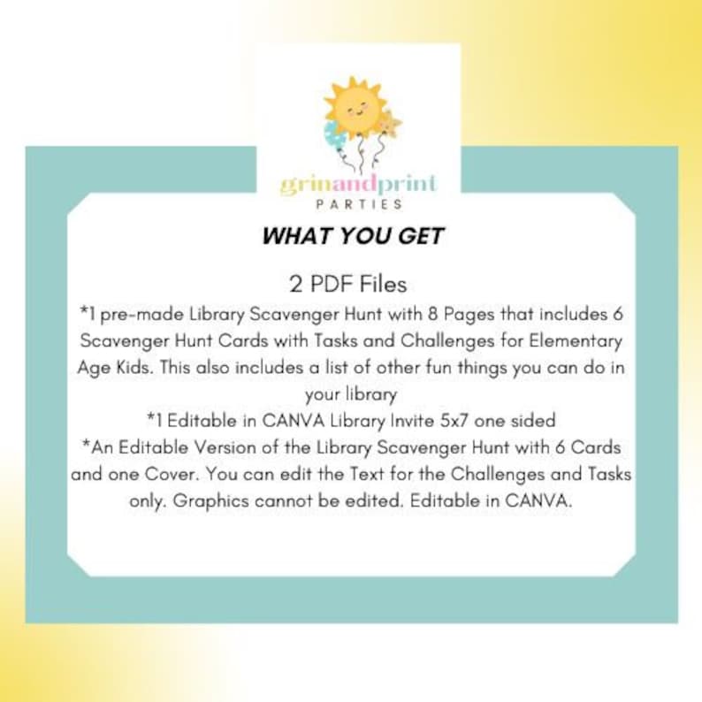 Editable Printable Library Scavenger Hunt for Kids, Library Activity ...