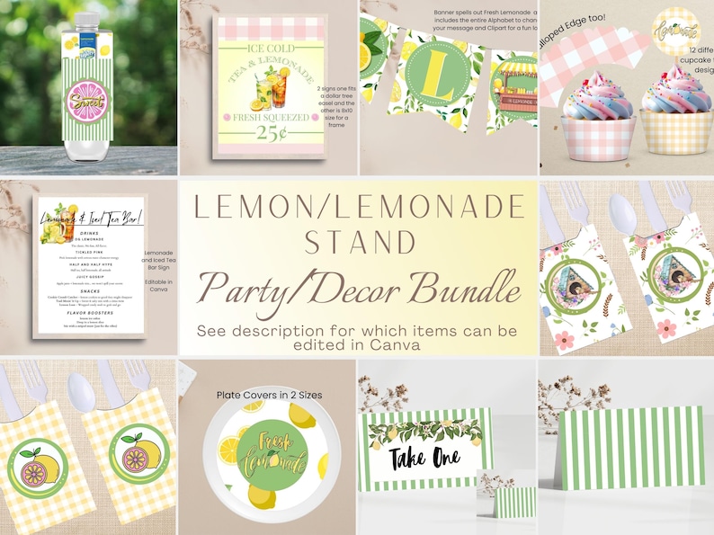 Lemonade Stand Party Printables Kit: Editable Lemon Decor (digital ...
