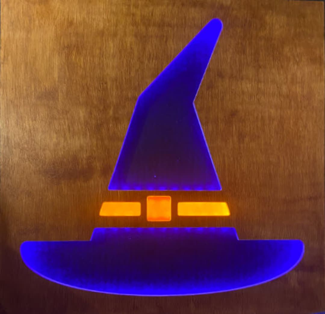 Lighted Witch's Hat Sign Wall Display Back-lit With LED Ribbon Lights ...