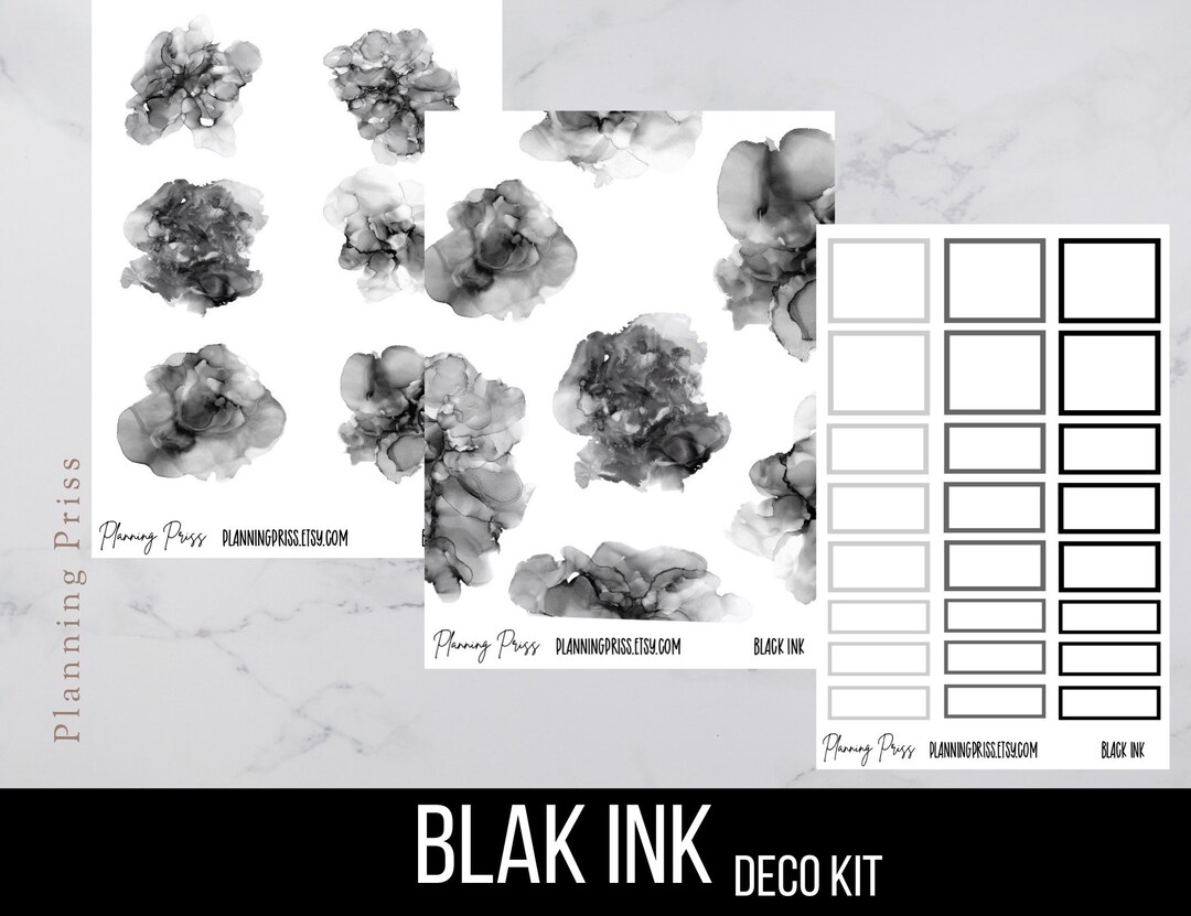 Blak Ink Deco Sticker Kit/ Black Smoke Floral Deco/kiss Cut Stickers - Etsy
