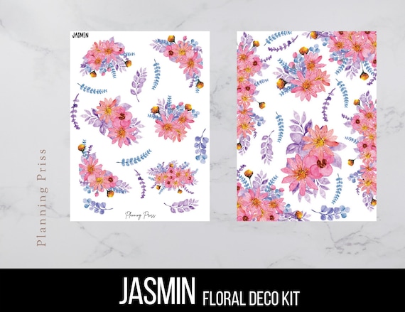 Jasmin Florals Deco Sticker Kit/ Pink and Purple Floral - Etsy