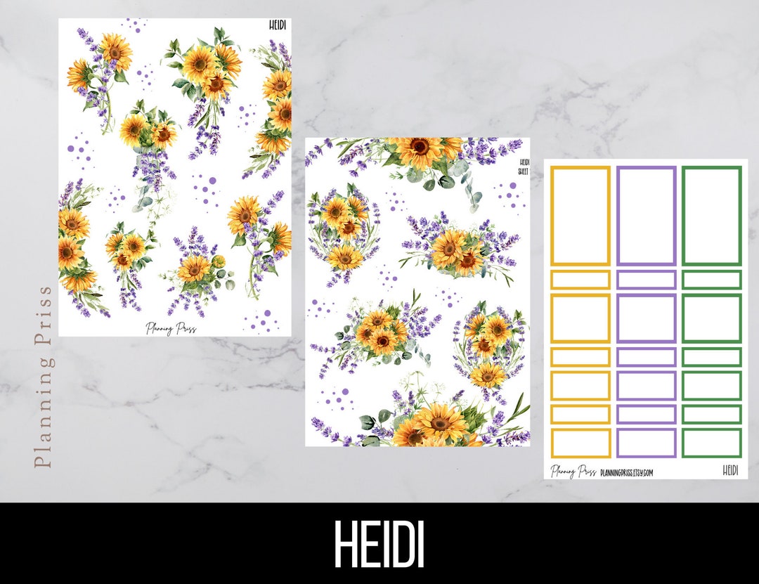 Heidi Floral Deco Sticker Kit/kiss Cut Stickers - Etsy