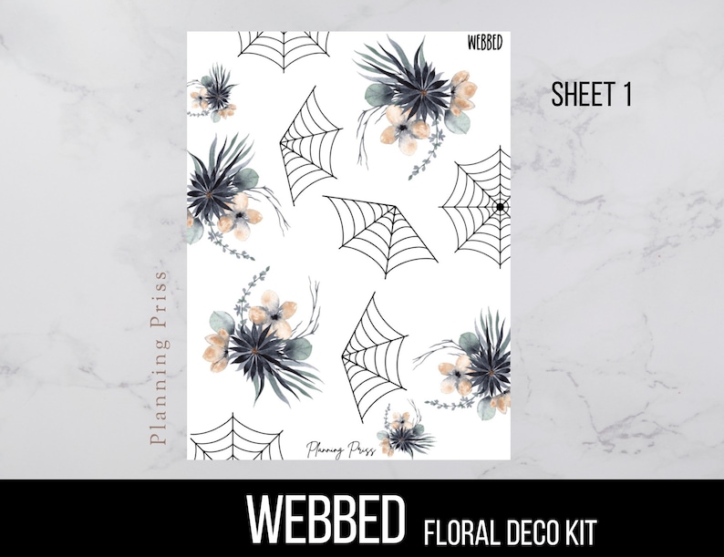 Webbed Floral Deco Sticker Kit/ Black and Gray Floral - Etsy