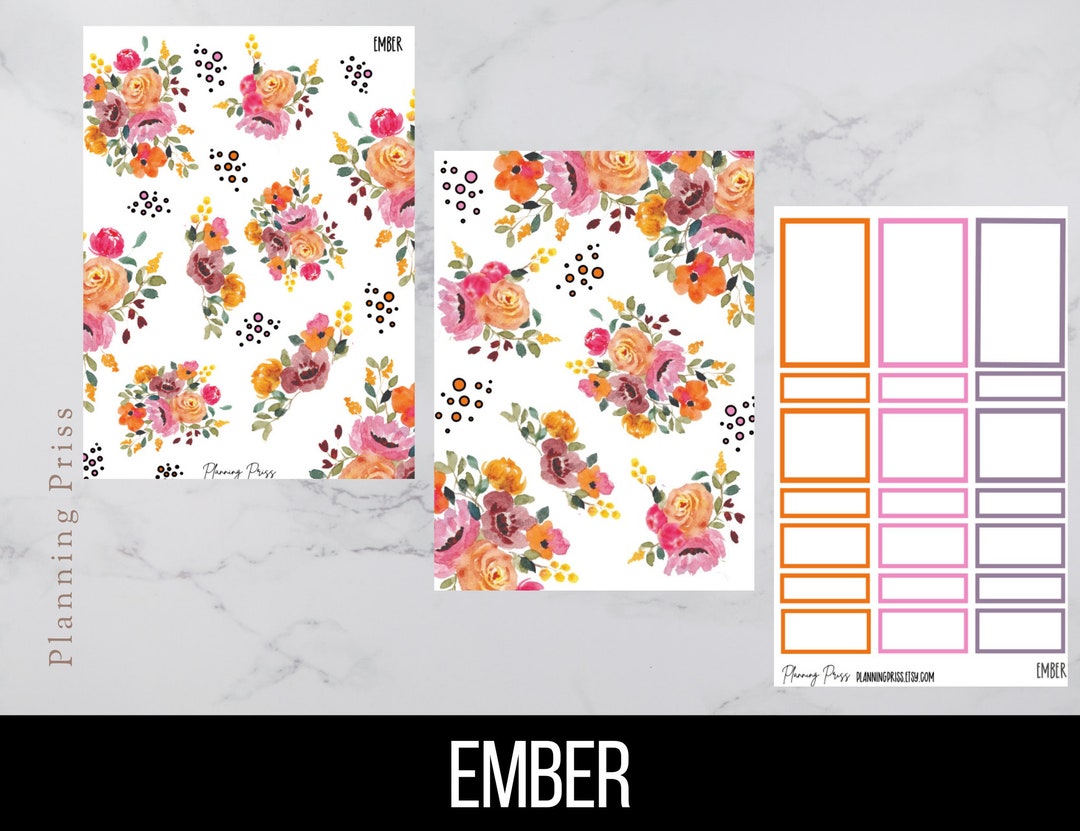 Ember Floral Deco Sticker Kit/kiss Cut Stickers - Etsy