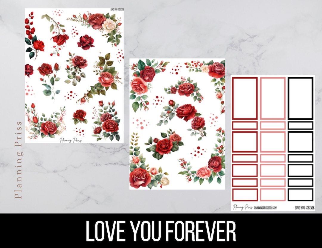 Love You Forever Floral Deco Sticker Kit/kiss Cut Stickers - Etsy
