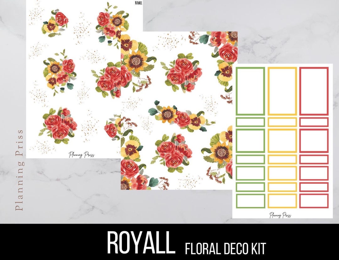 Royall Florals Deco Sticker Kit/ Floral Deco/kiss Cut Stickers - Etsy