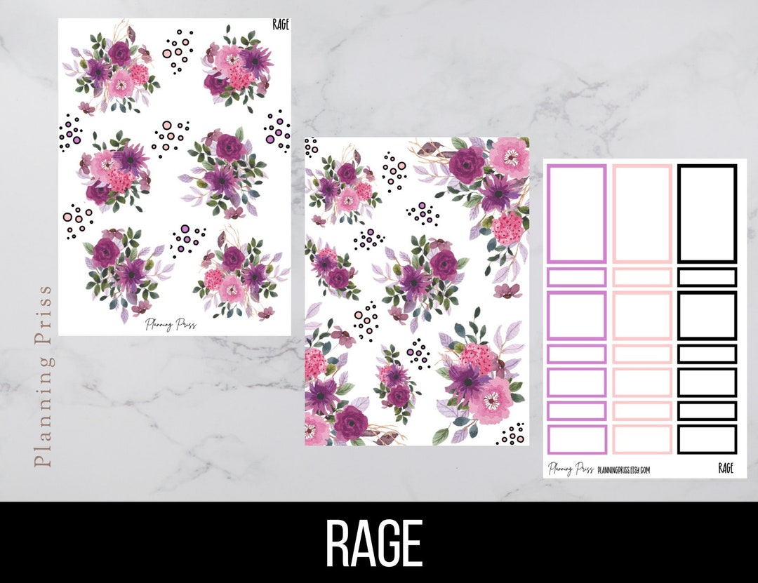 Rage Floral Deco Sticker Kit/kiss Cut Stickers - Etsy