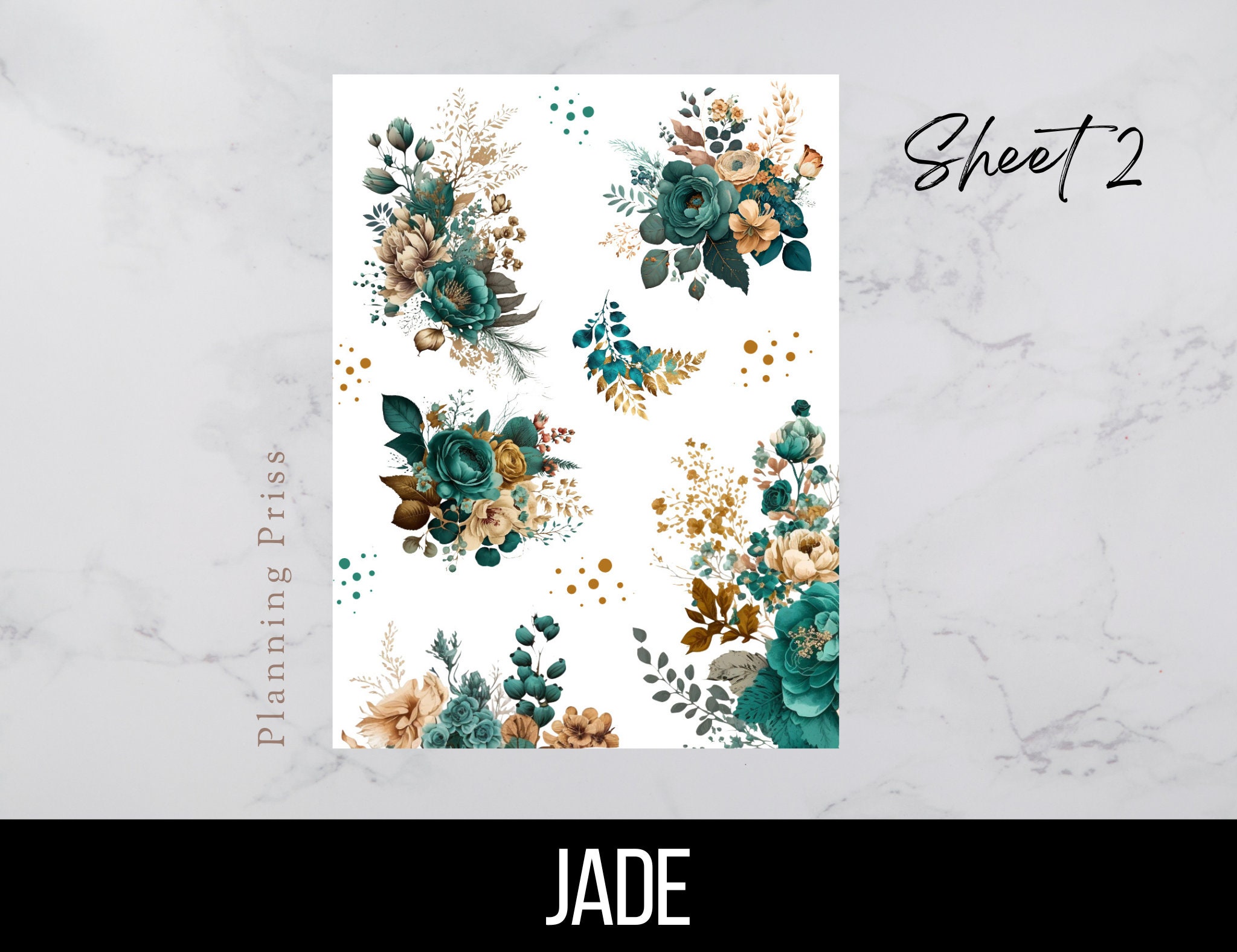 Jade Floral Deco Sticker Kit/kiss Cut Stickers - Etsy