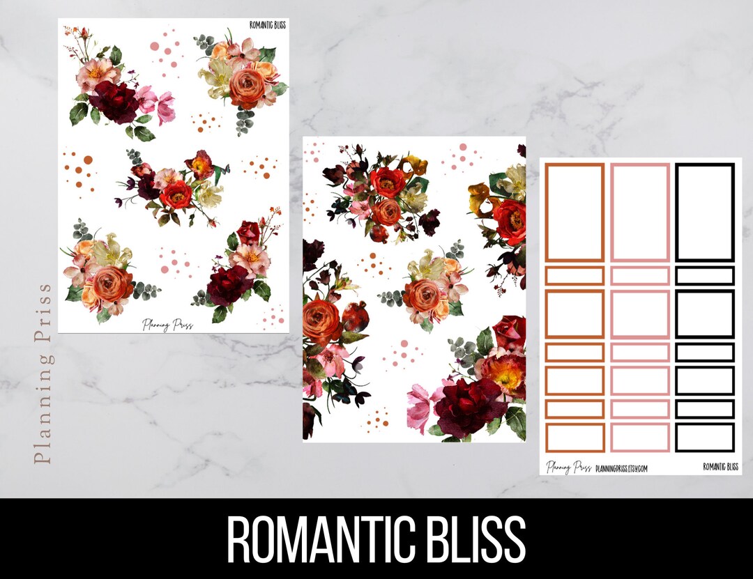 Romantic Bliss Floral Deco Sticker Kit/kiss Cut Stickers - Etsy