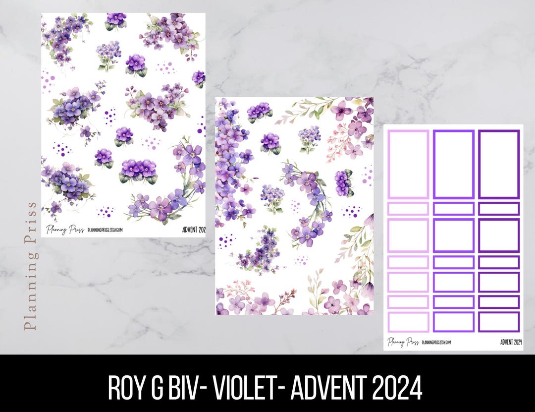 Roy G Biv Advent Kit 2024/violet Floral Deco Sticker Kit/kiss Cut ...