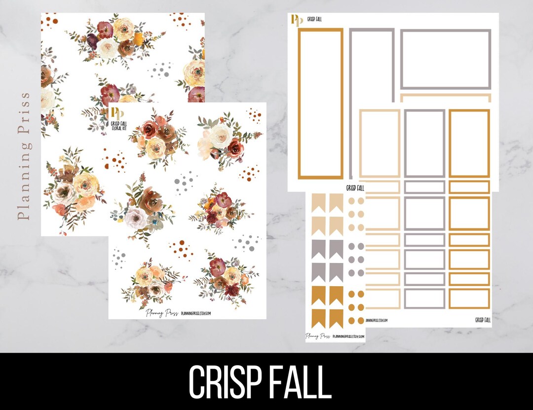 Crisp Fall Floral Deco Sticker Kit/kiss Cut Stickers - Etsy
