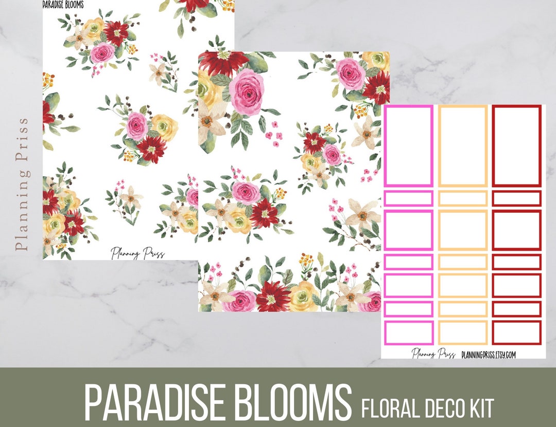 Paradise Blooms Florals Deco Sticker Kit/ Floral Deco/kiss Cut Stickers ...