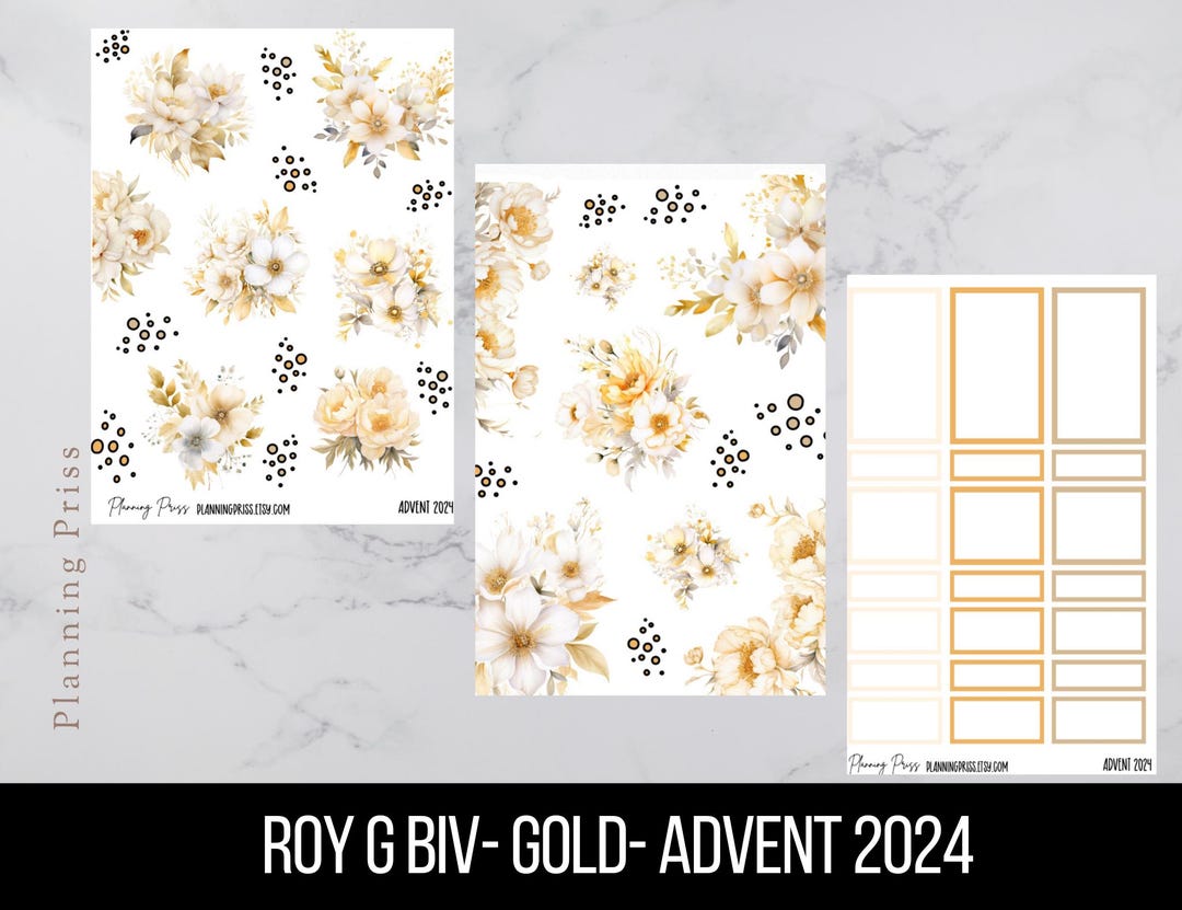 Roy G Biv Advent Kit 2024/gold Floral Deco Sticker Kit/kiss Cut ...