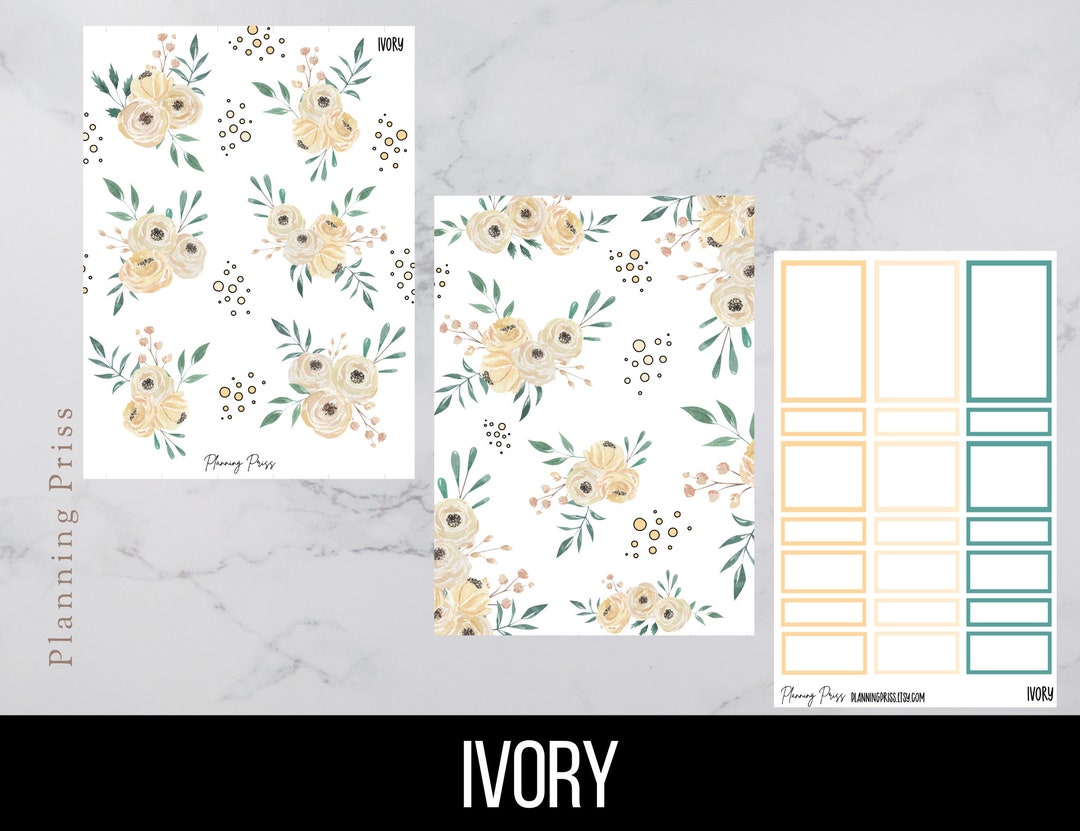 Ivory Floral Deco Sticker Kit/kiss Cut Stickers - Etsy