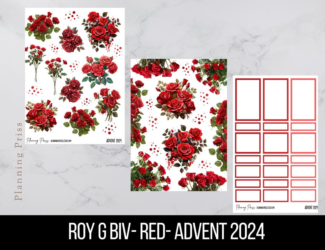 Roy G Biv Advent Kit 2024/red Floral Deco Sticker Kit/kiss Cut Stickers ...
