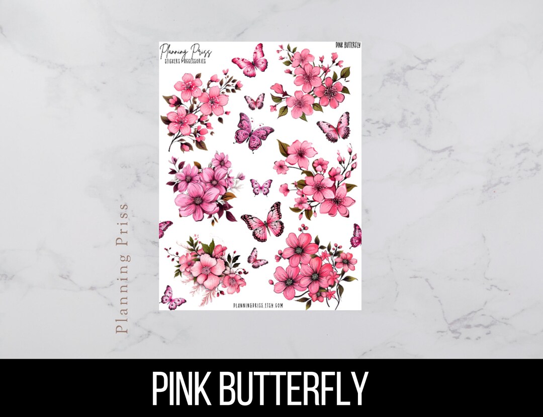 Pink Butterfly Floral Deco Sticker Sheet - Etsy