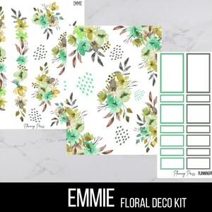 Emmie Floral Deco Sticker Kit/ Green Floral Deco/kiss Cut Stickers - Etsy
