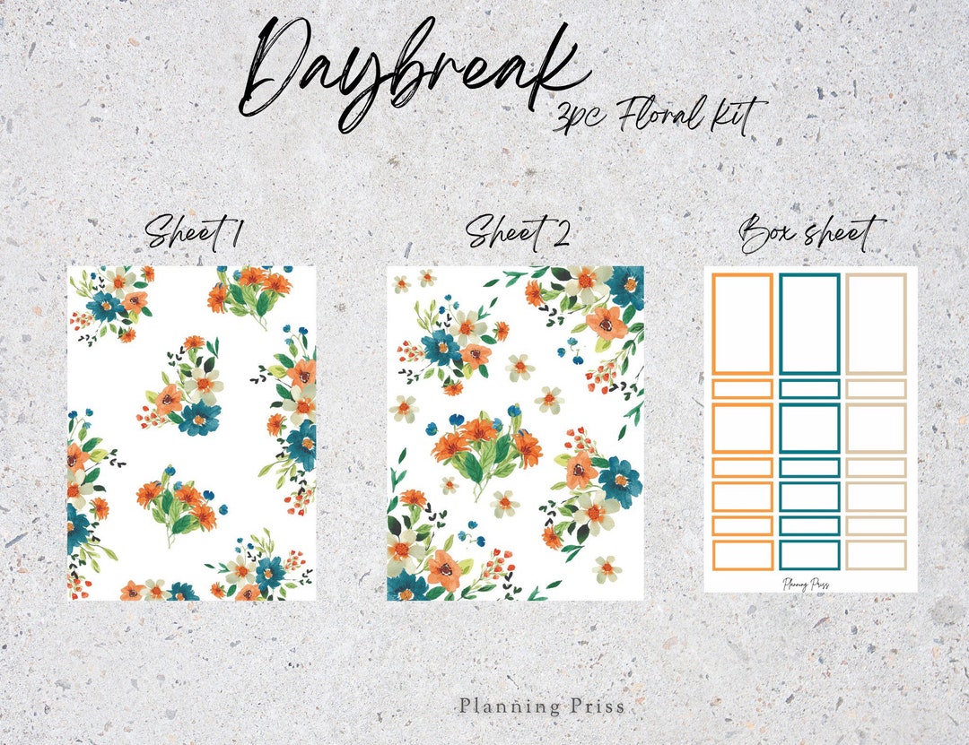 Daybreak Florals Weekly Sticker Kit/ Floral Deco/kiss Cut Stickers - Etsy