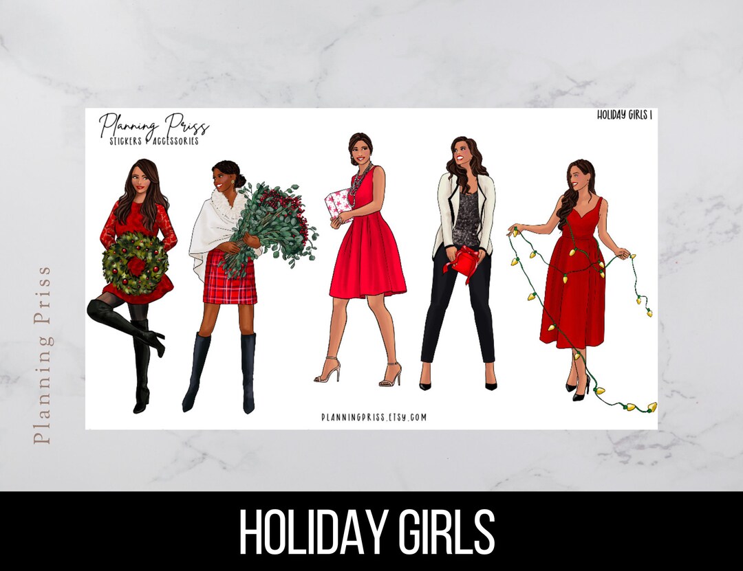 Holiday Fashion Girls Sticker Sheet - Etsy