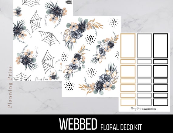 Webbed Floral Deco Sticker Kit/ Black and Gray Floral - Etsy