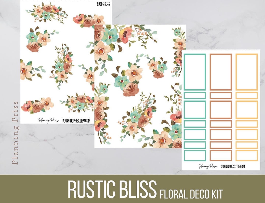 Rustic Bliss Florals Deco Sticker Kit/ Floral Deco/kiss Cut Stickers - Etsy
