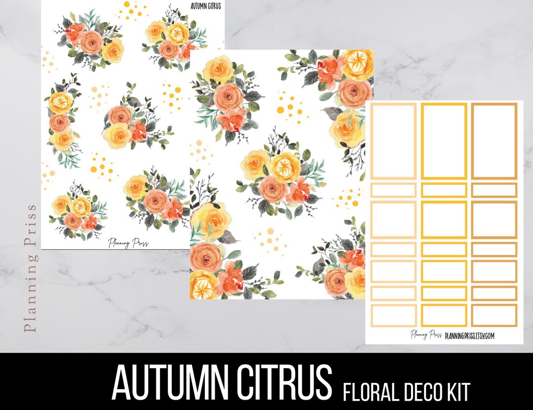 Autumn Citrus Floral Deco Sticker Kit/ Floral Deco/kiss Cut Stickers - Etsy