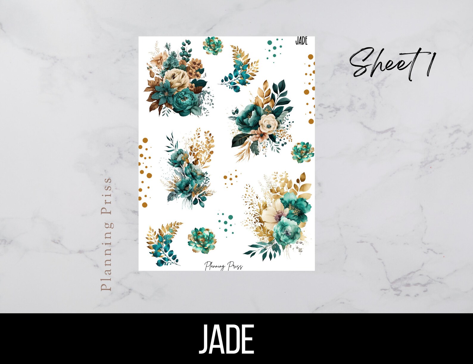 Jade Floral Deco Sticker Kit/kiss Cut Stickers - Etsy