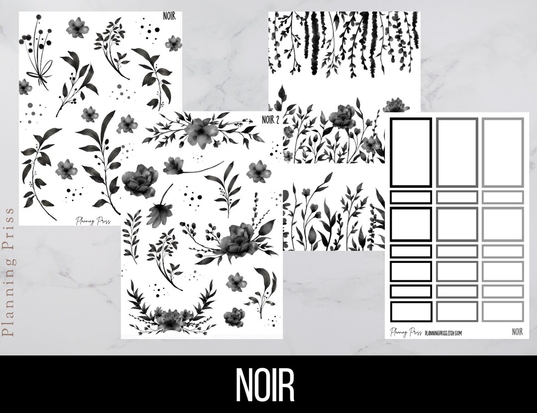 Noir Floral Deco Sticker Kit/kiss Cut Stickers - Etsy