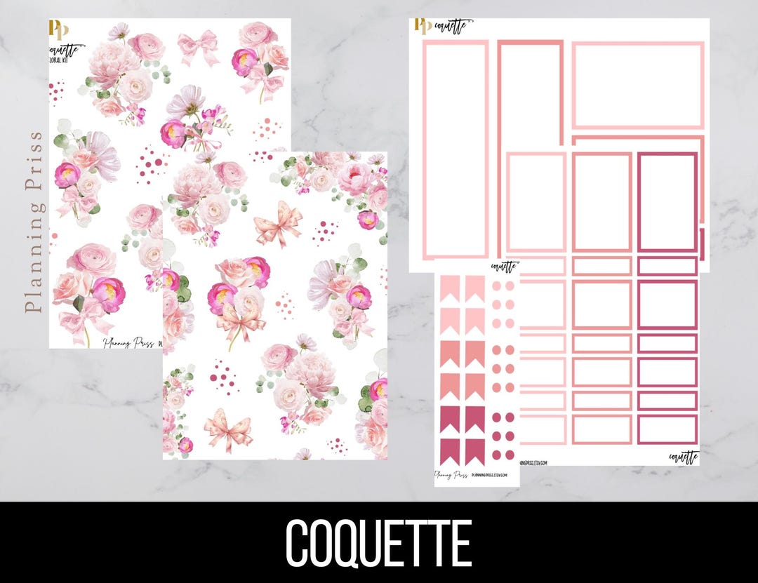 Coquette Floral Deco Sticker Kit/kiss Cut Stickers - Etsy