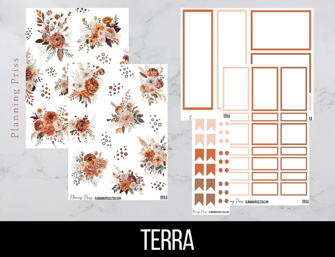 Terra Floral Deco Sticker Kit/kiss Cut Stickers - Etsy