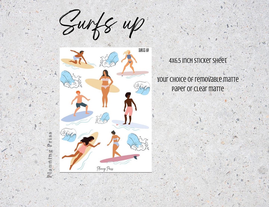 Surfs Up/surfing Sticker Sheet/ Kiss Cut Stickers - Etsy
