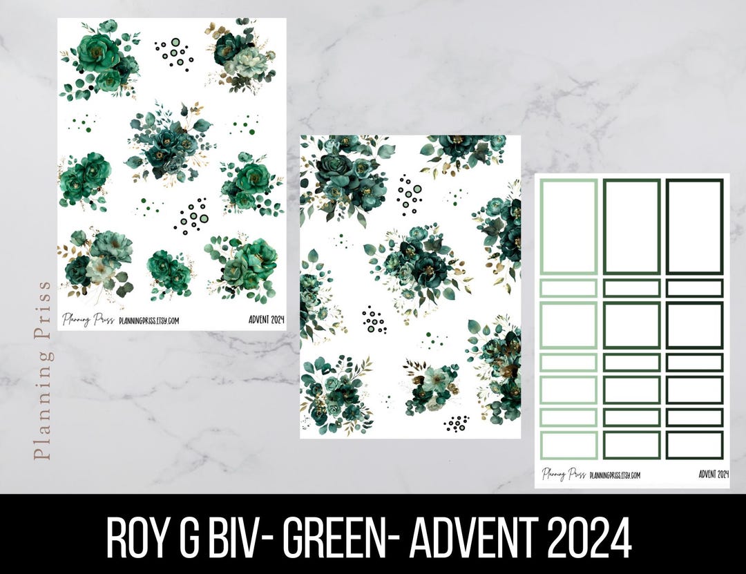 Roy G Biv Advent Kit 2024/green Floral Deco Sticker Kit/kiss Cut ...