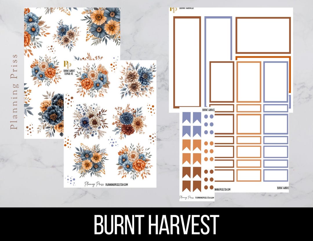Burnt Harvest Floral Deco Sticker Kit/kiss Cut Stickers - Etsy