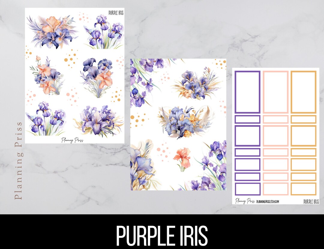 Purple Iris Floral Deco Sticker Kit/kiss Cut Stickers - Etsy