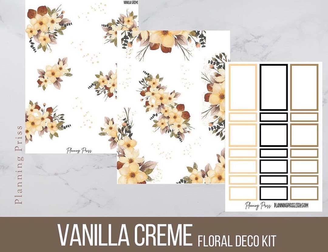 Vanilla Creme Florals Deco Sticker Kit/ Floral Deco/kiss Cut Stickers ...
