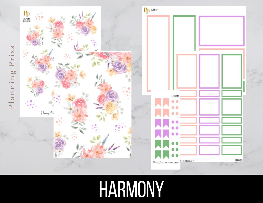 Harmony Floral Deco Sticker Kit/kiss Cut Stickers - Etsy