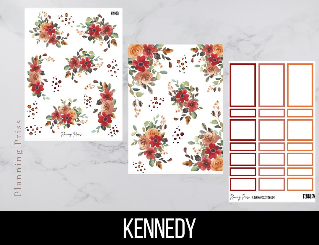 Kennedy Floral Deco Sticker Kit/kiss Cut Stickers - Etsy