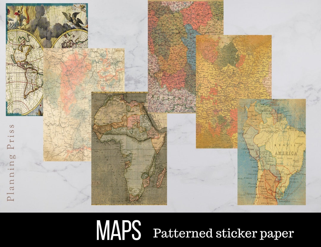 Maps Themed Patterned Sticker Pack - Etsy