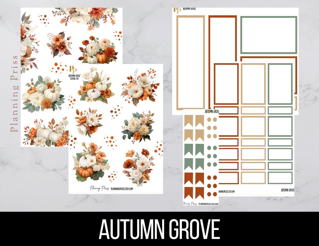 Autumn Grove Floral Deco Sticker Kit/kiss Cut Stickers - Etsy