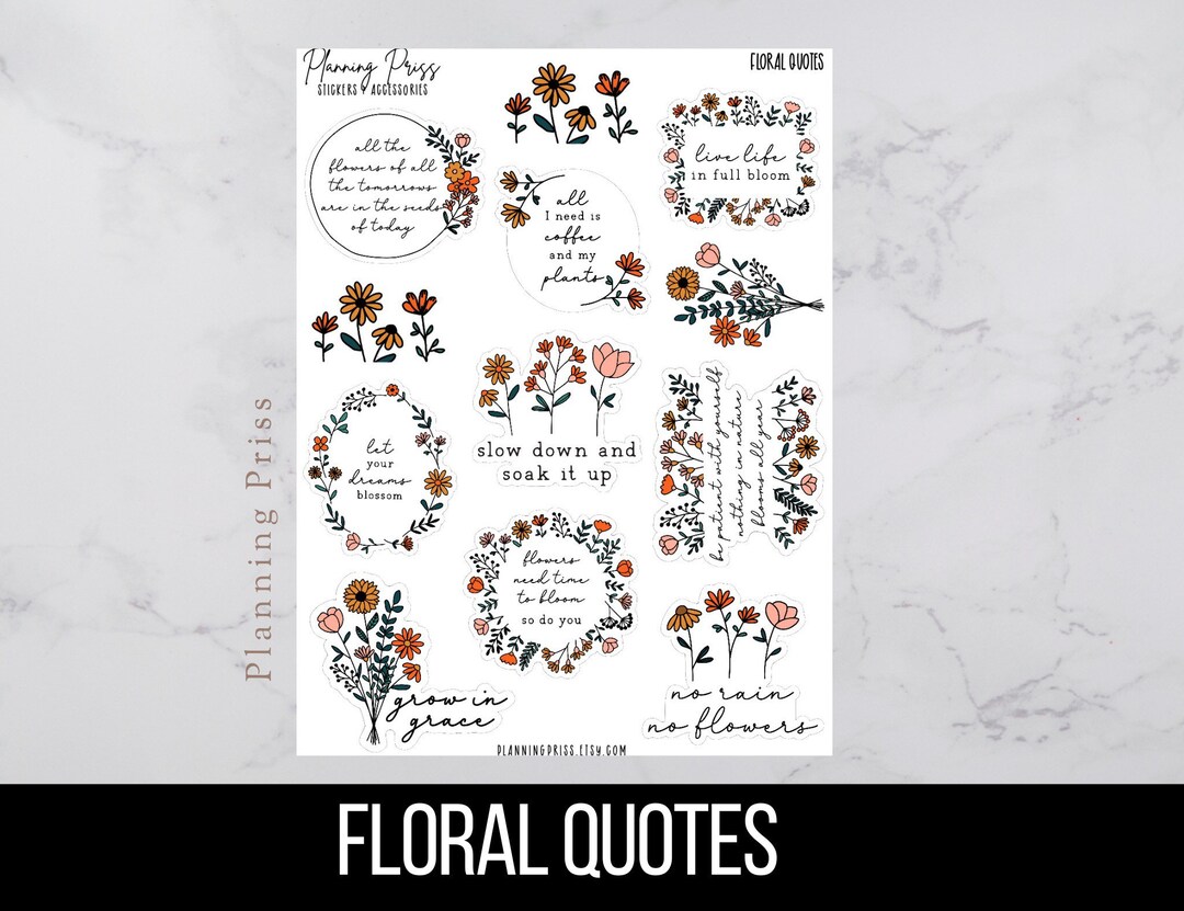 Floral Quotes Deco Sticker Sheet - Etsy