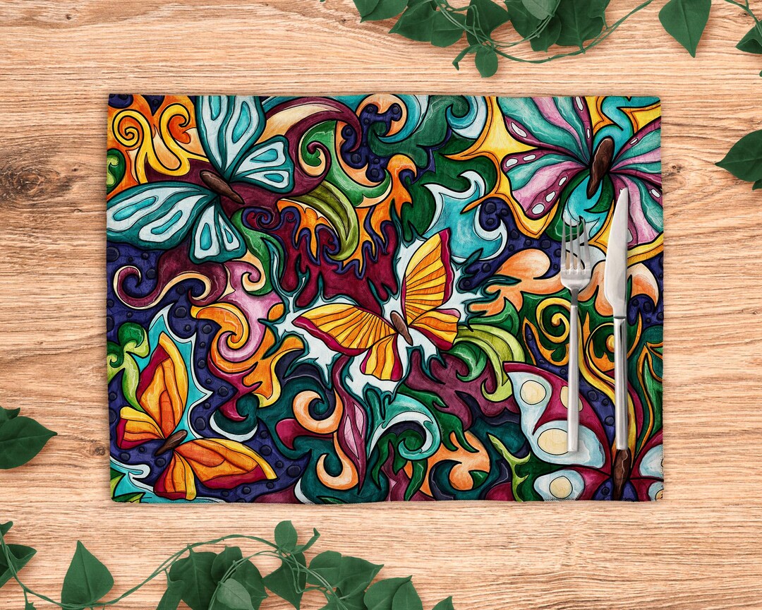 Colorful Butterfly Placemats Set of 6 4 2 or 1, Multicolored Fabric ...