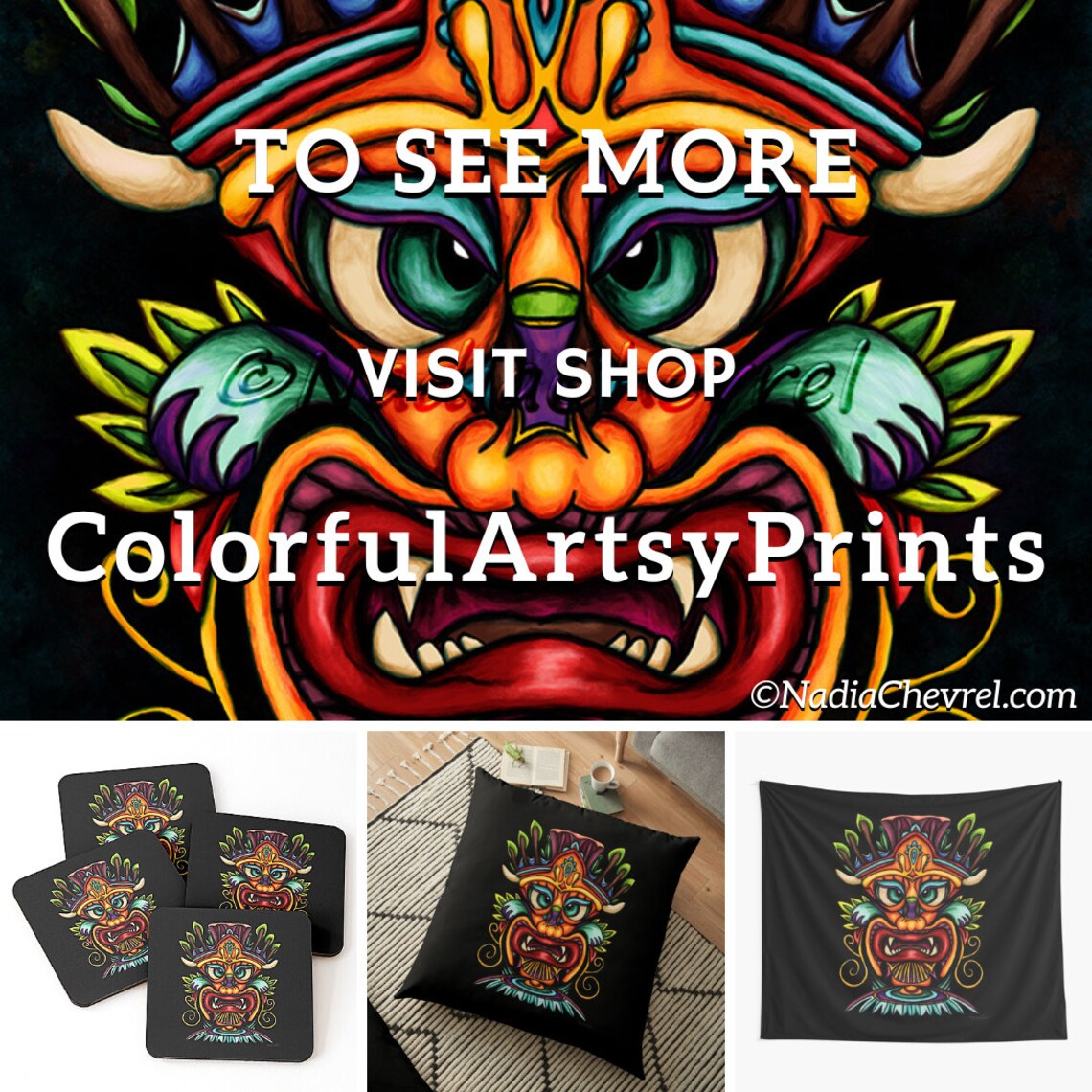 Tiki Totem Art Print Vibrant Maori Mask Painting Printed on - Etsy