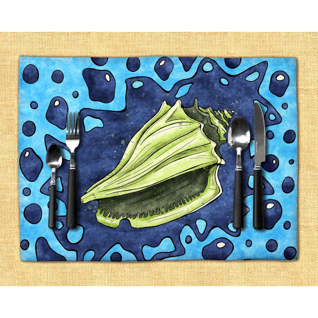Conch Shell Placemats Set, Colorful Seaside Life Art Printed Mats for ...