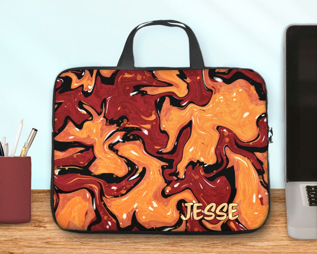 Orange and Black Camo Laptop Bag With Handles, Personalizable Neoprene ...