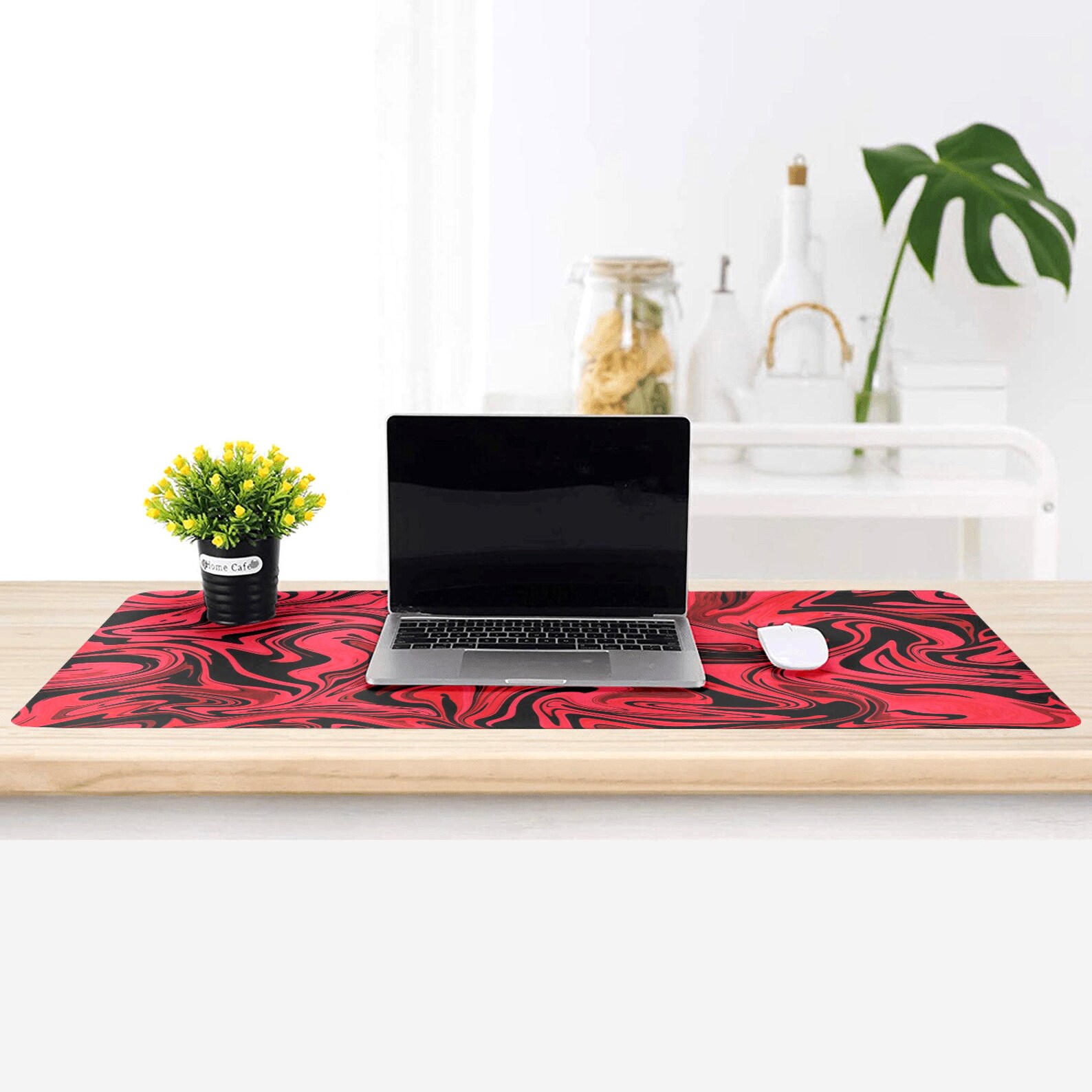 Red and Black Abstract XXL Mousepad, Liquid Marble Mouse Pad for Laptop ...