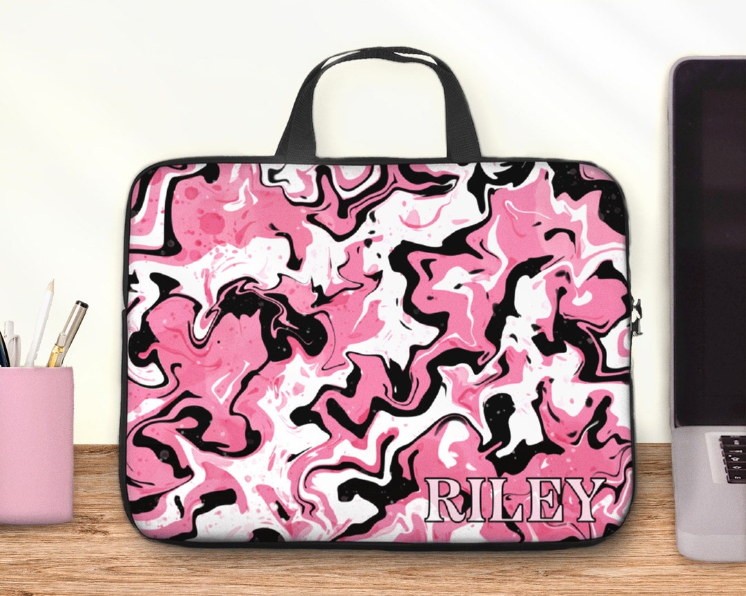 Personalized Black Pink and White Laptop Bag With Handles, Girly ...