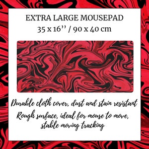 Red and Black Abstract XXL Mousepad, Liquid Marble Mouse Pad for Goth ...