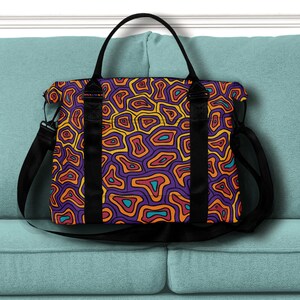 Orange and Purple Shapes Duffle Bag, Groovy Weekender Bag With Strap ...