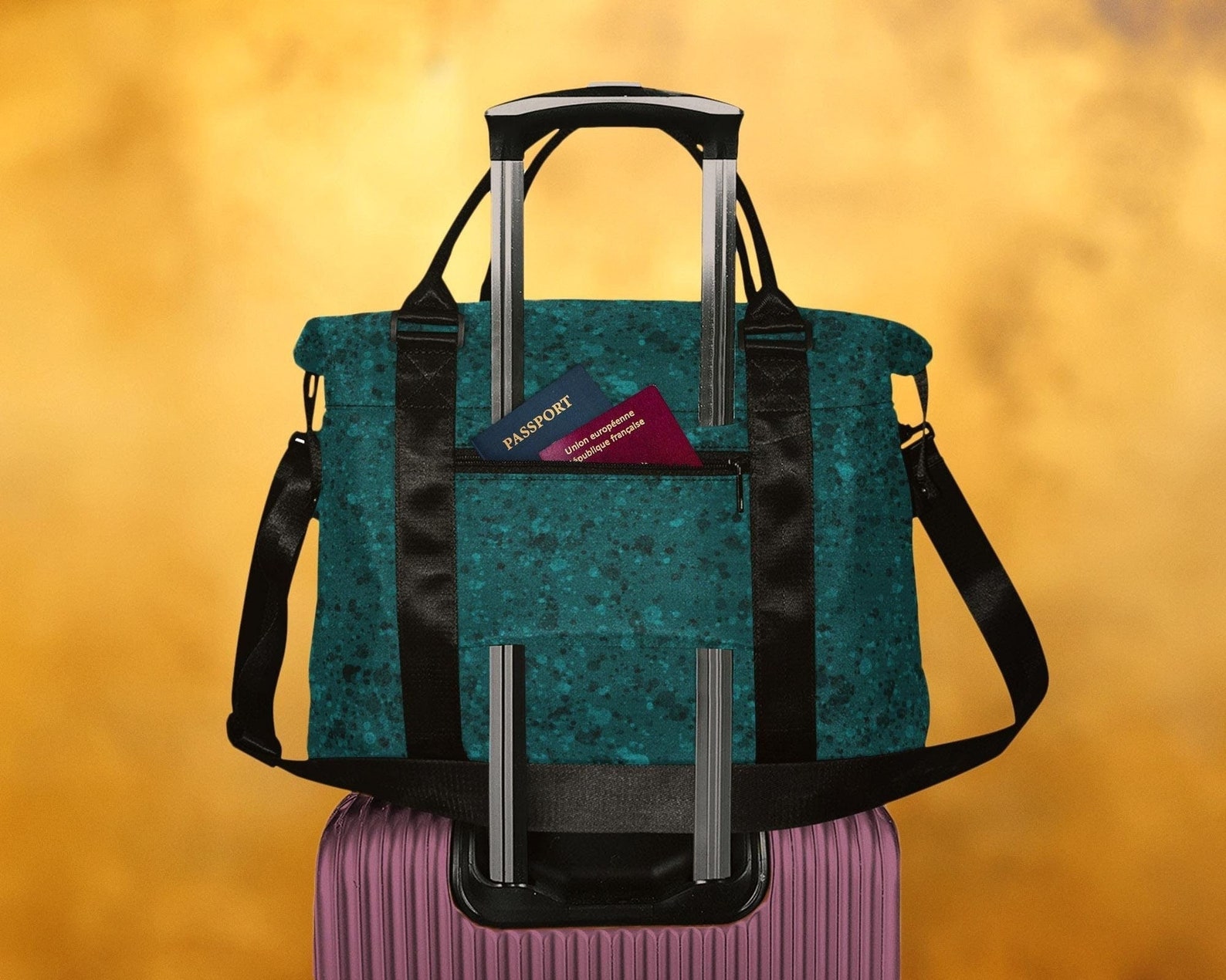 Dark Teal Trolley Sleeve Tote, Lightweight Weekender Bag With Luggage ...
